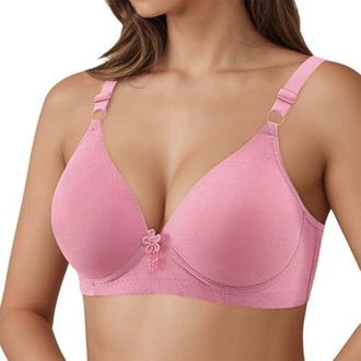 Generic 2026 Soutien-gorge pour femme en jacquard avec bonnets minces Sous-v&ecirc;tements moyens et &acirc;g&eacute;s Grande taille en stock sans armatures, rose vif, 66
