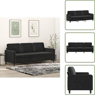 vidaXL 3-Sitzer-Sofa Schwarz 180 cm Samt - Samtsofa - 3-Sitzer-Sofa - Wohnzimmersofa - Schwarzes Sofa - Modernes Sofa - The Living Store