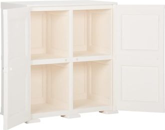 tidyard Kunststoffschrank Balkonschrank Gartenschrank Terrassenschrank Haushaltsschrank Spindschrank Holzdesign Weiß 79x43x85,5 cm