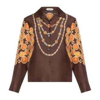 Versace Femme, Blouses et Chemises, Brun, Taille: 40 FR Chemise en twill de soie imprim&eacute;e