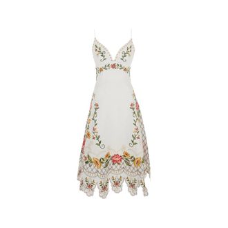 Farm Rio Floral-embroidered Scalloped Dress