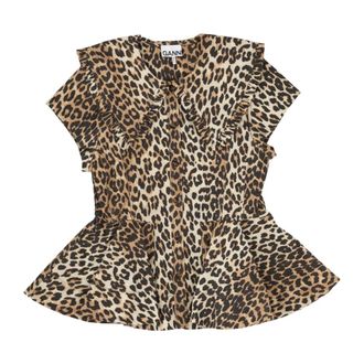 Ganni Femme, Blouses et Chemises, Brun, Taille: 40 FR Chemise Imprim&eacute;e en Coton Stretch &agrave; Col Claudine