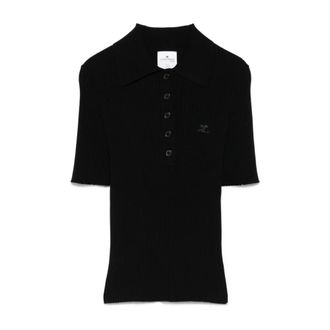 Courr&egrave;ges Iconic Rib Knit Polo - - Tops - Damen - Schwarzk - S