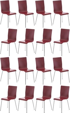 Clp 16er-Set Wartezimmerstuhl Pepe Mit Ergonomischem Holzsitz Und Metallgestell l 16 x Konferenzstuhl, Farbe:rot