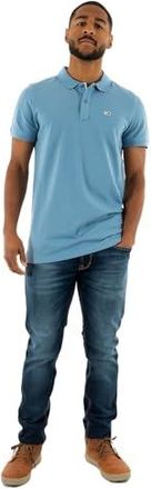 Tommy Jeans Polo Manches Courtes Homme Placket Slim Fit, Bleu (Colorado Blue), XS