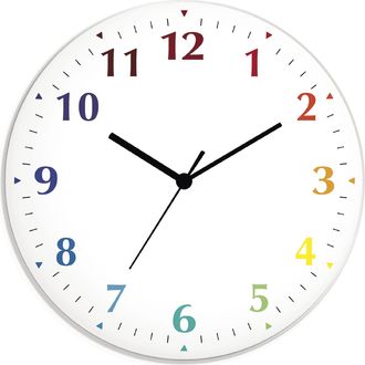 Artland Wanddeko Wanduhr ohne Tickgeräusche aus Glas Quarzuhr Ø 30 cm Rund Lautlos Trendfarbe Weiß-Bunt S7KI