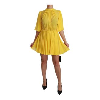 Dolce & Gabbana Gelbes Plissiertes A-Linien Mini Seidenkleid - - Dresses - Damen - Gelb - S