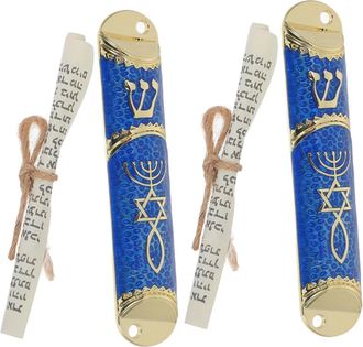 Valiclud 2 Satz Türrolle Aus Metall Mit Schriftrolle Kulturelles Symbol Jüdischer Haussegen Dekorativ Schützend (Gold-blau)