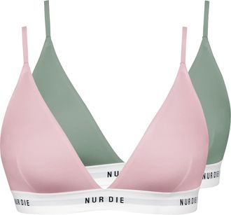 Nur Die 2er Pack Soft BH sportlich ohne Bügel bügelloser BH Triangel Bra Bustier Baumwolle Damen, Khaki/Rose, XL