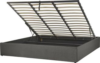 Beliani Letto Imbottito Grigio Effetto Lino Con Box Portaoggetti 180 X 200 Cm Dinan