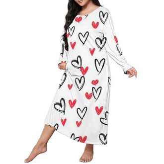 Generic Robe de nuit d&eacute;contract&eacute;e grande taille pour femme - Imprim&eacute; coeur - Manches longues - Col rond - Extensible - Ample - &Eacute;l&eacute;gante robe de nuit &agrave; manches