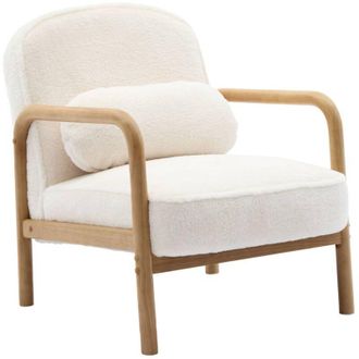 Sweeek Abgerundeter skandinavischer Sessel aus Hevea-Holz und Stoff in Kunstpelz- Look
