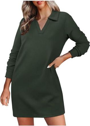 Generico Mini robe décontractée pour femme à manches longues avec col en V et col en V pour lautomne, vert, XX-Large