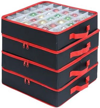 Relaxdays Weihnachtskugel Aufbewahrungsbox, 4er Set, je 16 Kugeln, HxBxT: 9 x 33 x 33 cm, Polyester, Pappe, schwarz/rot