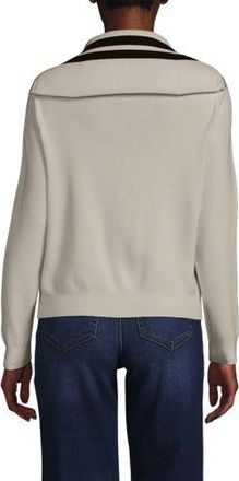 Lands End Feinstrick-Pullover in Troyer-Optik, Damen, Größe:36-38 regular, Weiß, Polyester/Viskose/Polyester-Mischung, by Lands End