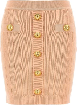 Balmain Gestrickter Midirock mit Knöpfen - Rosa