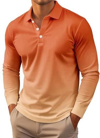Generic Chemise unie &agrave; manches longues pour homme - Chemise d&eacute;contract&eacute;e &agrave; manches longues pour int&eacute;rieur et ext&eacute;rieur, Orange, 4XL
