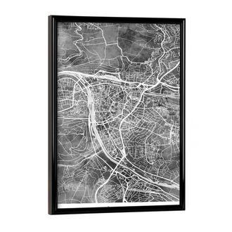 artboxONE Poster mit schwarzem Rahmen 18x13 cm St&auml;dte Stadtplan W&uuml;rzburg BW - Bild w&uuml;rzburg Deutschland Karte