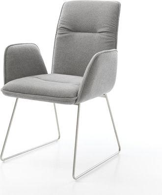 DELIFE Esszimmerstuhl Vinja-Flex Strukturstoff Soft Grau Kufengestell Edelstahl, Esszimmerst&uuml;hle