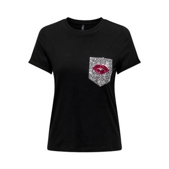 Only Only, Femme, Tops, Noir, Taille: 40 FR T-shirt Manches Courtes Ninka Life