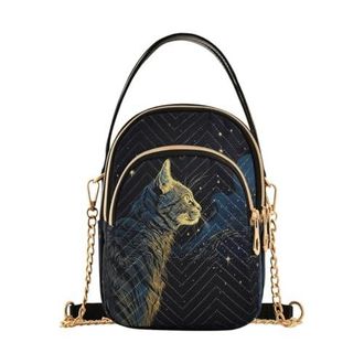 Mnsruu Petit sac &agrave; bandouli&egrave;re en cuir pour femme Motif chat &eacute;toil&eacute;
