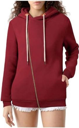 Generic Sweat A Capuche Femme Diagonale Zippé Sweatshirt Manche Longue Grande Taille Manteaux avec Cordon Casual Vestes Ample Automne Hiver Tenues pour LExtéR