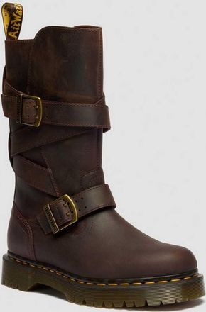 Dr. Martens Anistone Two Strap Crazy Horse Leder Biker Stiefel in Braun, Gr&ouml;&szlig;e: 36