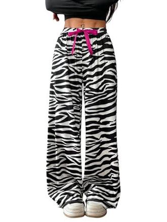 SOLY HUX Pantalon large pour femme avec motif z&egrave;bre Y2K - Pantalon de loisirs - Pantalon de jogging avec taille &eacute;lastique - Pantalon d&eacute;contract&eacute; en tissu, Noir