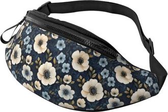 Generic Imprim&eacute; De Fleurs Bleu Marine Sac De Voyage Unisexe Sac &Agrave; Bandouli&egrave;re Polyvalent Sacoche Ceinture Pour Shopping Homme V&eacute;lo &Agrave; Dos 14X35Cm