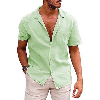 Onsoyours Chemises Dété à Manches Courtes pour Hommes Chemises De Couleur Unie Amples Et Décontractées Travail à Domicile Tout Match Plage en Plein Air E Vert C