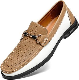 Generic Mocassins classiques en cuir pour homme avec boucle en m&eacute;tal bicolore pour la marche, les affaires, Kaki creux, 38 2/3 EU