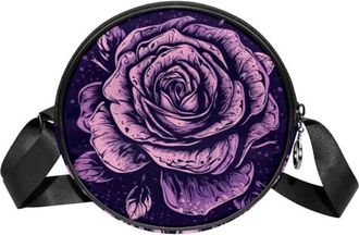 Generic Circle Sac &agrave; bandouli&egrave;re pour femme, violet et noir, petit sac &agrave; bandouli&egrave;re avec fermeture &eacute;clair, bretelles r&eacute;glables, sac &agrave; main rond d&eacute;contract&eacute; p