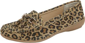 Jo & Joe Mocassins nautiques en cuir pour femme - Pompons plats - Pointure 40-42 - Semelle antidérapante en caoutchouc flexible - Bout rond - Talon de 2,5 cm -