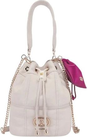 La Carrie Femme, Sacs, Blanc, Taille: ONE Size Sac seau en cuir matelassé avec pochette en satin amovible