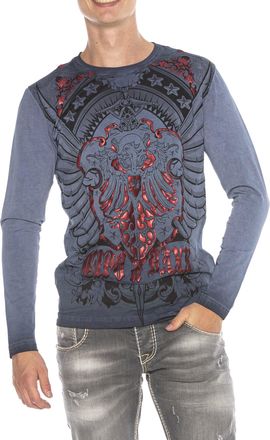 Cipo & Baxx Herren Sweatshirt CL407 Indigo - Stylischer Pullover im Modernen Streetwear Look mit Rundhals & Print - Bequemer Sweater f&uuml;r Alltag, Freizeit & Party 