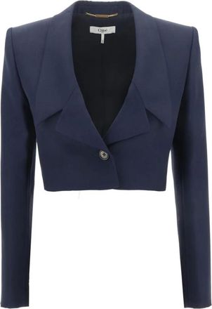 Chlo&eacute; Femme, Vestes, Bleu, Taille: 38 FR Veste Blazer en Laine &agrave; Motif Monochrome