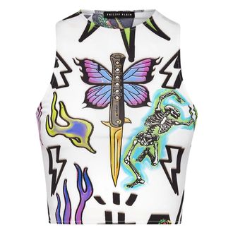 Philipp Plein Femme, Tops, Multicolore, Taille: 44 FR Crop Top Tattoo Monogram