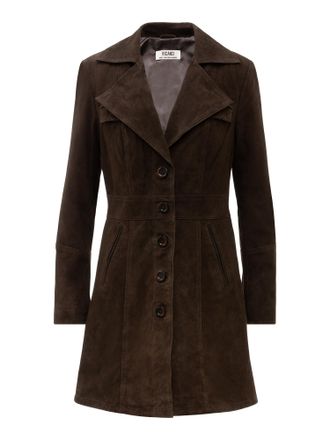 Ricano Kurzmantel RICANO Mantel Lucie, Damen, Gr. L, braun (braun (velour)), Obermaterial: 100% Ziegenveloursleder GOVL. Futter: 100% Polyester PES., figurbe