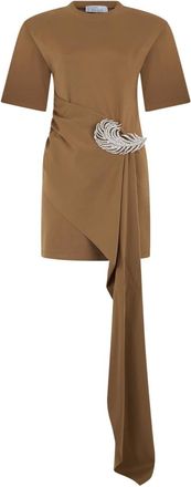 Giuseppe Di Morabito Femme, Robes, Brun, Taille: 40 FR Mini-robe en jersey stretch avec plume en cristal