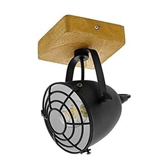 Eglo Luminaire plafonnier Gatebeck, style vintage industriel rétro, spot de plafond en acier noir et bois naturel, lampe de séjour, douille E14