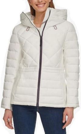 Tommy Hilfiger Veste matelassée à capuche extensible pour femme - Manteau dhiver pour femme - Vêtement dextérieur avec poches, blanc, Small