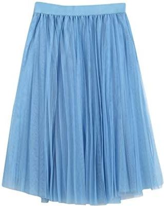Generic Lin Jupe courte pliss&eacute;e mi-longue - Jupe &agrave; volants en maille H en mousseline de soie - Taille haute - Jupe &agrave; bulles - Jupe en jean - Crayon, bleu ciel