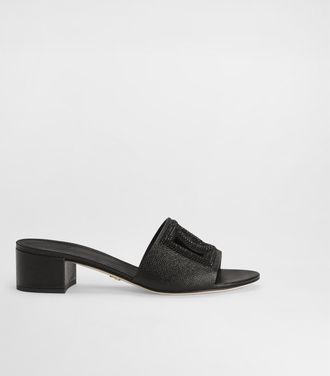 Dolce & Gabbana Mule In Dauphine Calfskin, Suede And Rhinestones - Frau Pantoletten Und Mules Schwarz 39.5