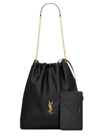 Saint Laurent Womens Pochon Jamie Large Black Lambskin Shoulder Bags