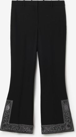 Burberry Pantalon court &eacute;vas&eacute; en laine et soie &agrave; broderies, Size: 08