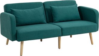HOMCOM Schlafsofa, 3-Sitzer-Sofa mit Bettfunktion, 2 Kissen, Polstersofa mit verstellbare Armlehne, Leinenoptik, für Wohnzimmer, Schlafzimmer, 170 x 83 x 80 