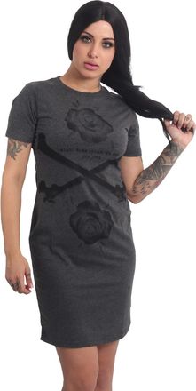 Yakuza Damen Rose Cross Casual T-Shirt Kleid, Anthrazit Meliert, XL