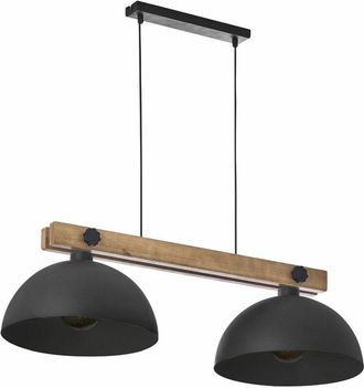 Licht-Erlebnisse Licht-erlebnisse - Pendelleuchte Esstisch Schwarz Metall Holz wohnlich 2x E27 himo