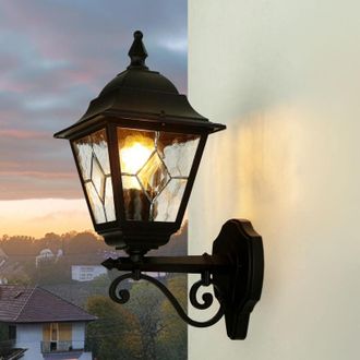 Licht-Erlebnisse Licht-erlebnisse - Au&szlig;enwandlampe E27 Schwarz Rustikal Glas Metall Wandleuchte au&szlig;en Garten Laterne