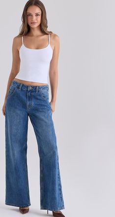 House of CB jean baggy taille basse coupe boyfriend d&eacute;lavage moyen-Bleu